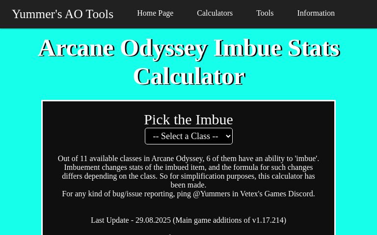 Arcane Odyssey Imbue Stats Calculator ― Perchance Generator