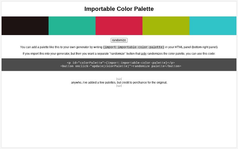 Importable Color Palette ― Perchance Generator