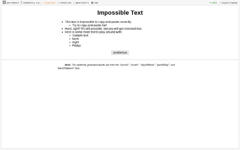 Impossible Text ― Perchance Generator