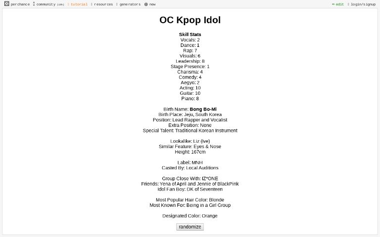 OC Kpop Idol ― Perchance Generator