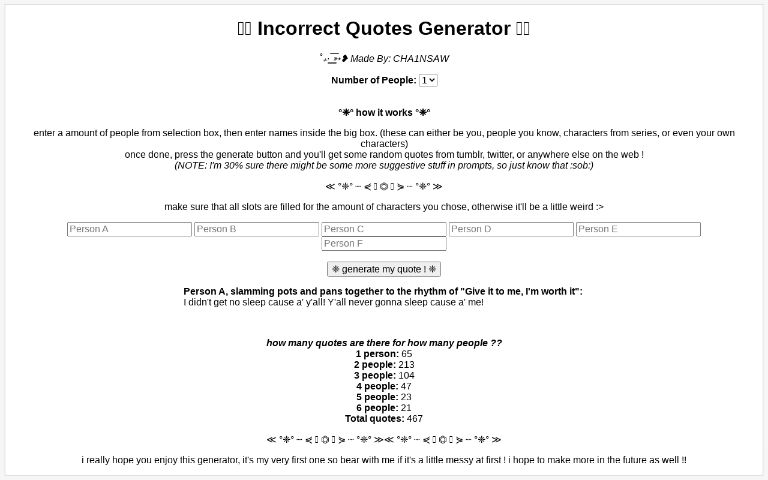 ୨⎯ Incorrect Quotes Generator ⎯୧