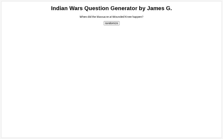Indian Wars Question Generator by James G.