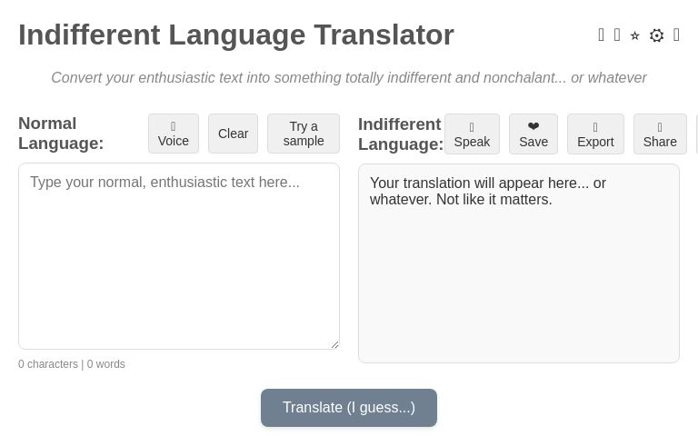 Indifferent Language Translator ― Perchance Generator