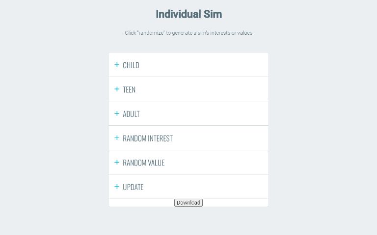 Individual Sim ― Perchance Generator