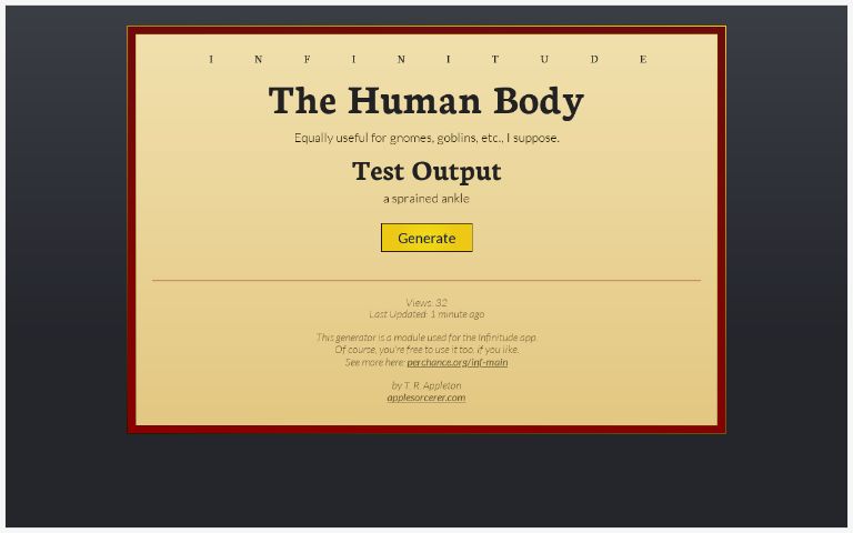 Infinitude: The Human Body ― Perchance Generator