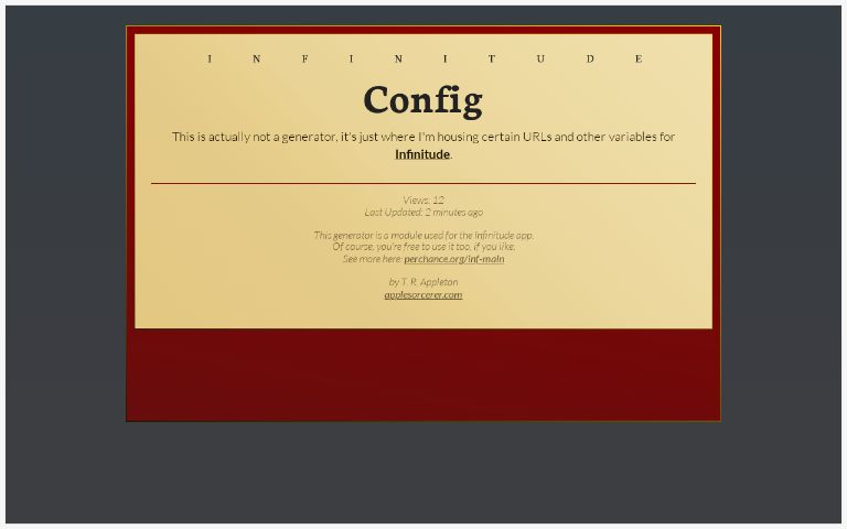 Infinitude: Config ― Perchance Generator
