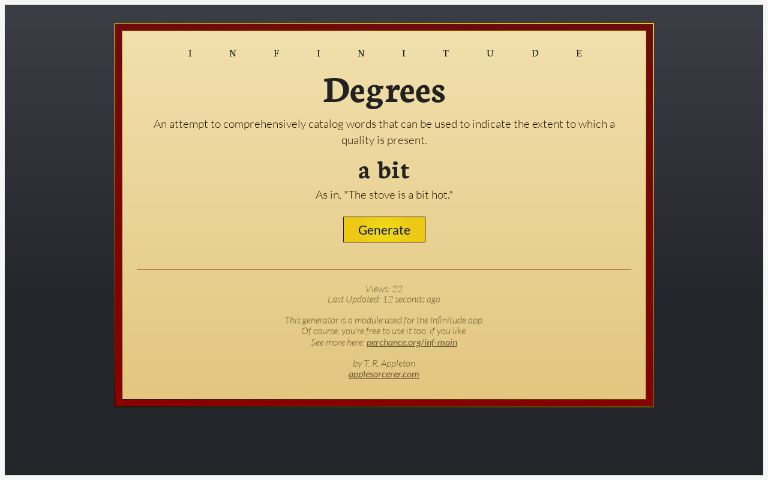 Infinitude: Degrees ― Perchance Generator