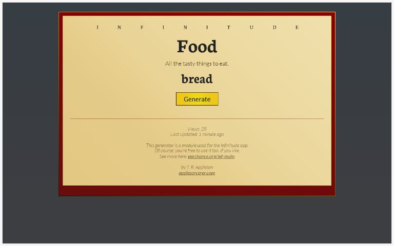 Infinitude: Food ― Perchance Generator