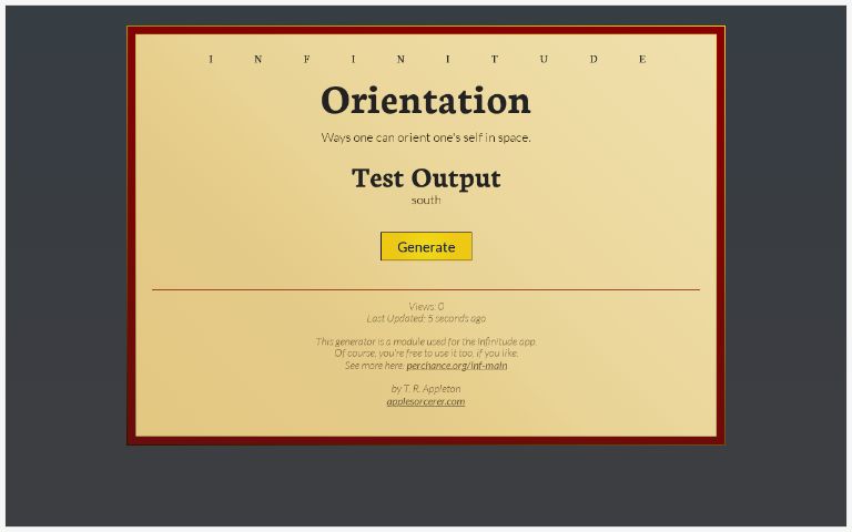 Infinitude: Orientation ― Perchance Generator