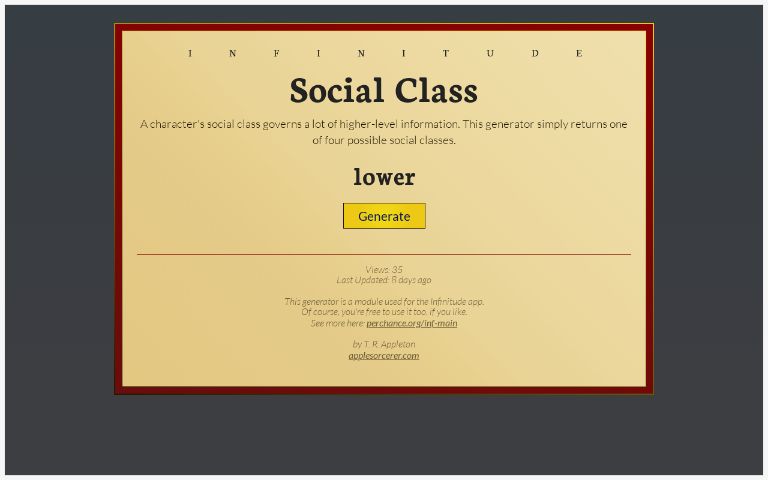 Infinitude: Social Class ― Perchance Generator