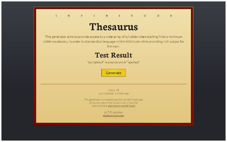 Infinitude: Thesaurus ― Perchance Generator