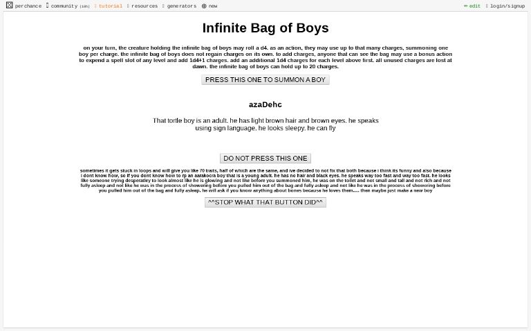 Infinite Bag of Boys ― Perchance Generator