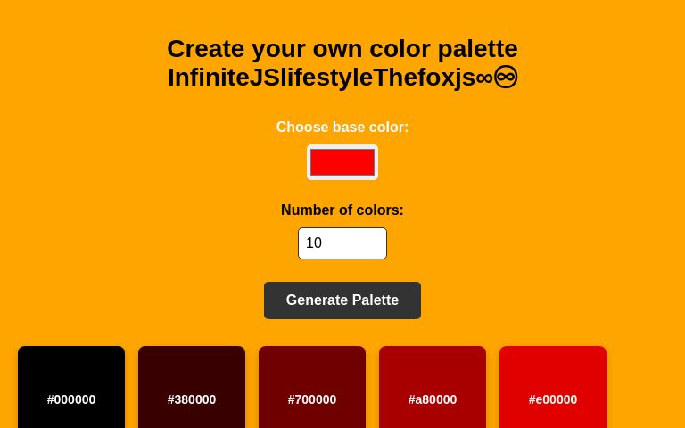 Create your own color palette InfiniteJSlifestyleThefoxjs∞♾️ ― Perchance Generator
