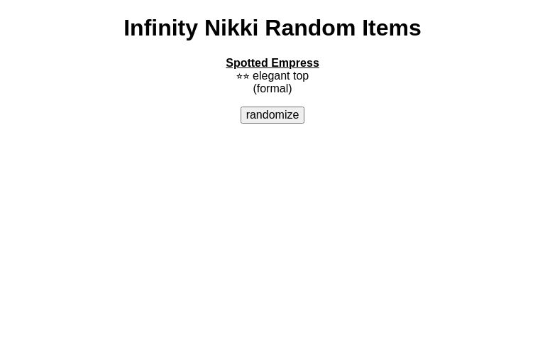Infinity Nikki Random Items ― Perchance Generator