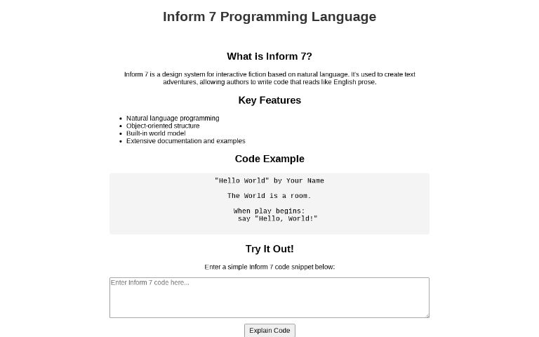 Inform 7 Programming Language ― Perchance Generator