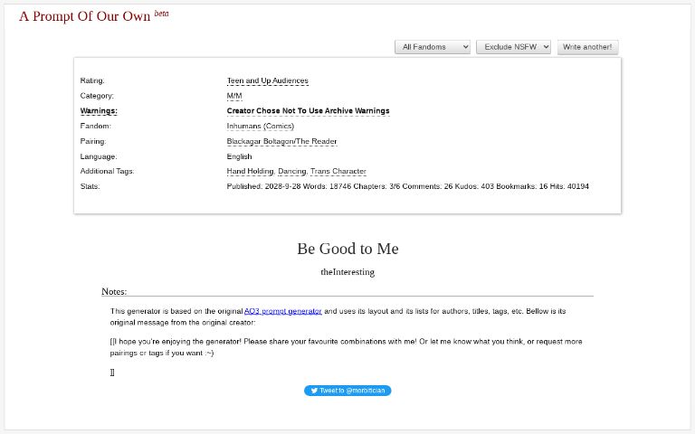 A Prompt Of Our Own beta ― Perchance Generator
