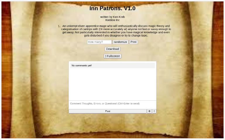 Inn Patrons. V1.0 ― Perchance Generator