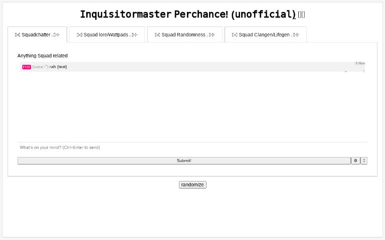 𝙸𝚗𝚚𝚞𝚒𝚜𝚒𝚝𝚘𝚛𝚖𝚊𝚜𝚝𝚎𝚛 𝙿𝚎𝚛𝚌𝚑𝚊𝚗𝚌𝚎! (𝚞𝚗𝚘𝚏𝚏𝚒𝚌𝚒𝚊𝚕)ִ ࣪𔓘 ― Perchance Generator