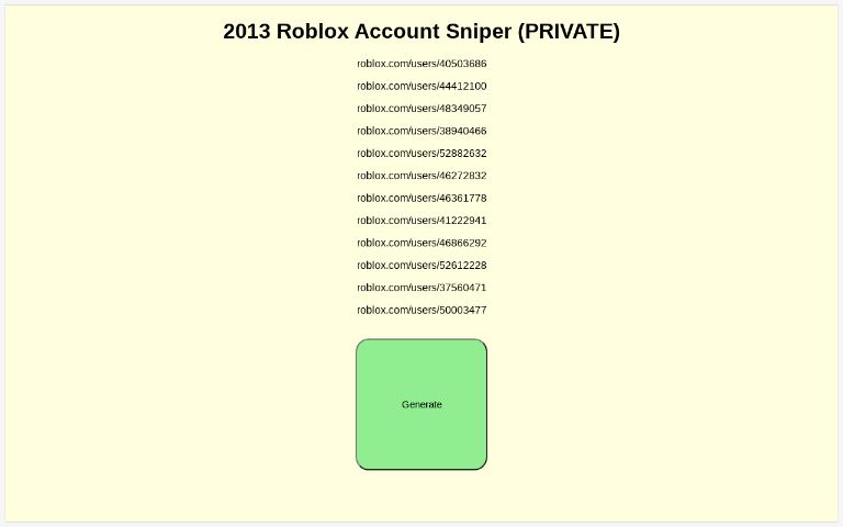 2013 Roblox Account Sniper ― Perchance Generator