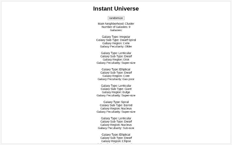 Instant Universe ― Perchance Generator