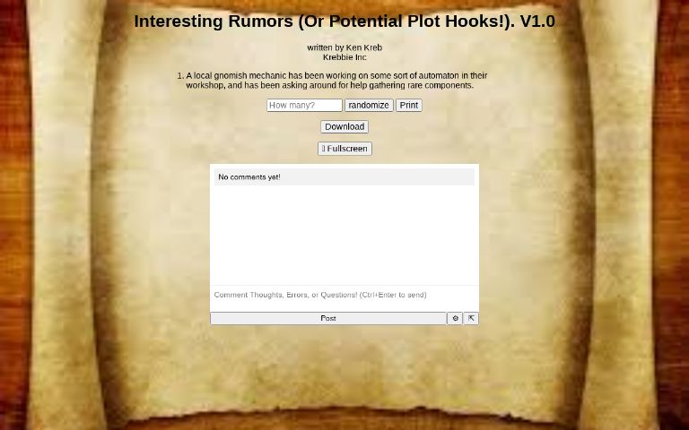Interesting Rumors (Or Potential Plot Hooks!). V1.0 ― Perchance Generator