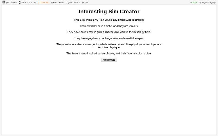 Interesting Sim Creator ― Perchance Generator