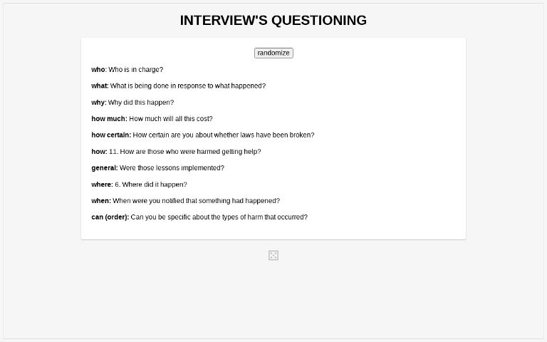 INTERVIEW'S QUESTIONING ― Perchance Generator