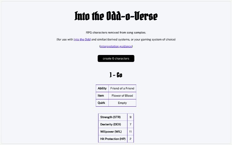 Into the Odd-o-Verse ― Perchance Generator