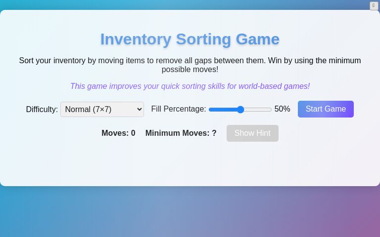 Inventory Sorting Game ― Perchance Generator