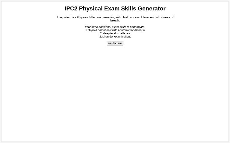 IPC2 Physical Exam Skills Generator