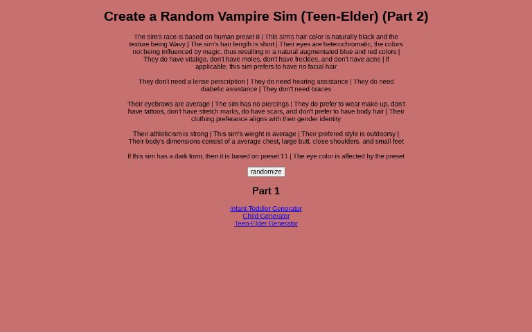 Create a Random Vampire Sim (Teen-Elder) (Part 2) ― Perchance Generator