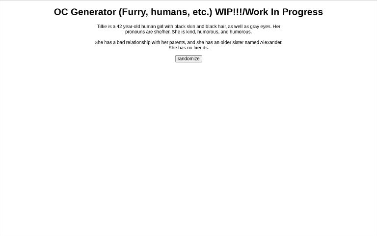 OC Generator (Furry, humans, etc.) WIP!!!/Work In Progress
