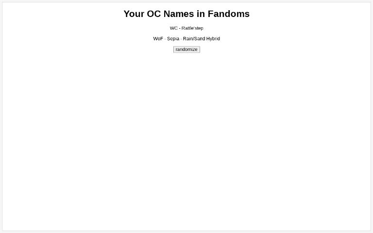 Your OC Names in Fandoms ― Perchance Generator