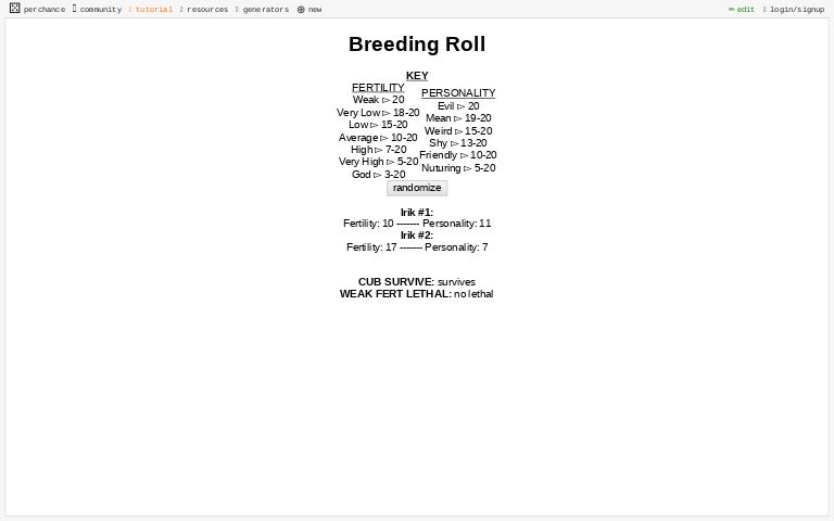 Breeding Roll ― Perchance Generator