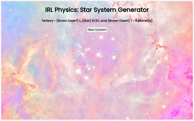 IRL Physics: Star System Generator