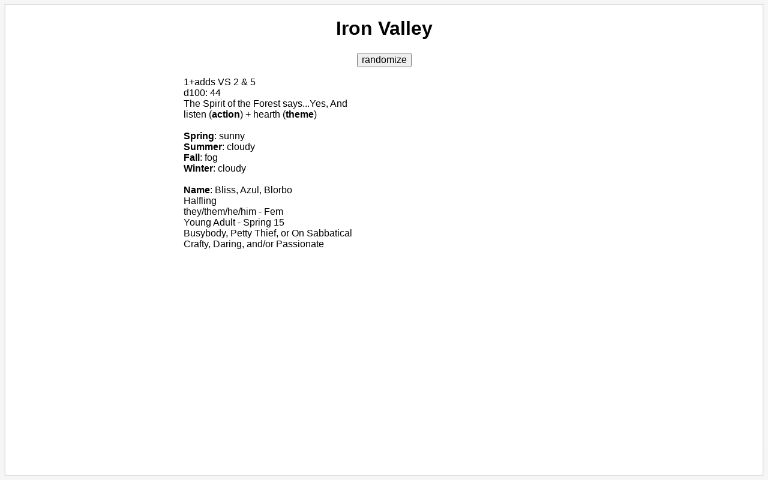 Iron Valley ― Perchance Generator