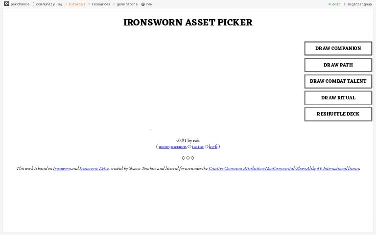 Ironsworn Asset Picker ― Perchance Generator