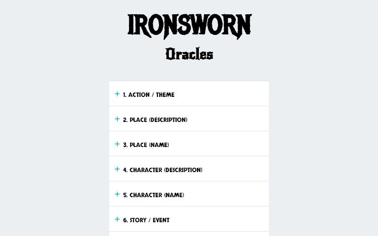 IRONSWORN Oracles ― Perchance Generator