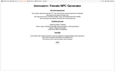 Ironsworn: Female NPC Generator