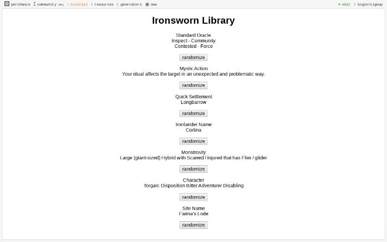 Ironsworn Library ― Perchance Generator