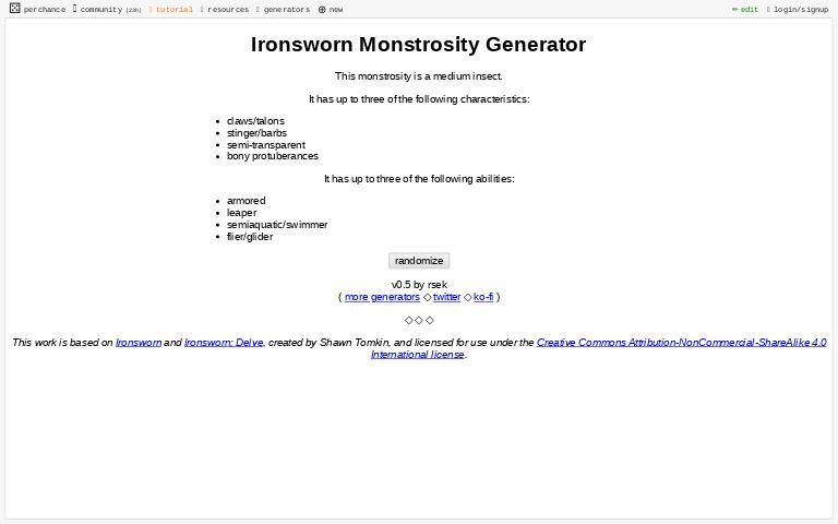 Ironsworn Monstrosity Generator