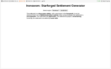 Ironsworn: Starforged Settlement Generator