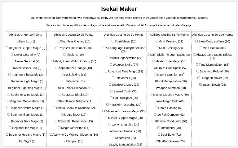 Isekai Maker ― Perchance Generator