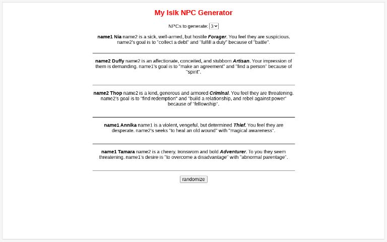 My Isik NPC Generator