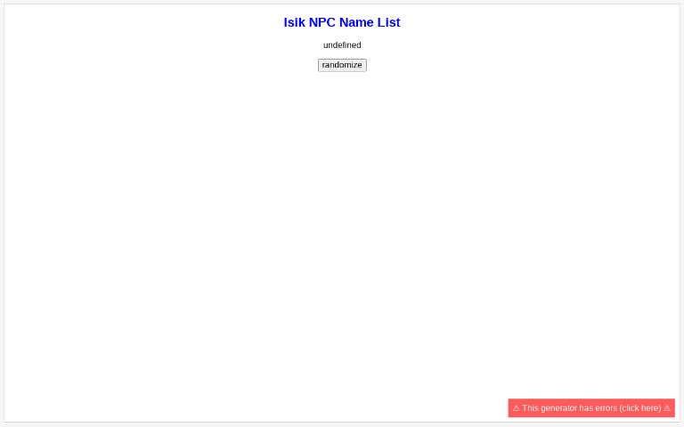 Isik NPC Name List ― Perchance Generator