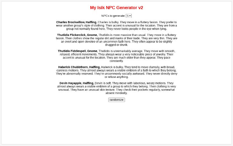 My Isik NPC Generator v2