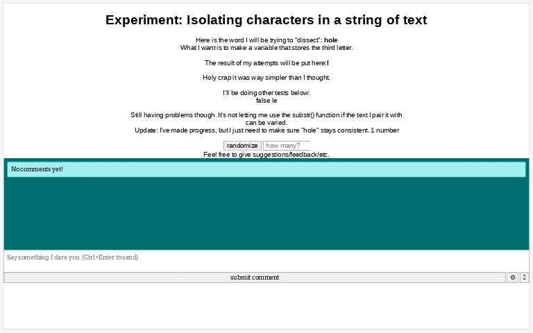 Experiment: Isolating characters in a string of text ― Perchance Generator