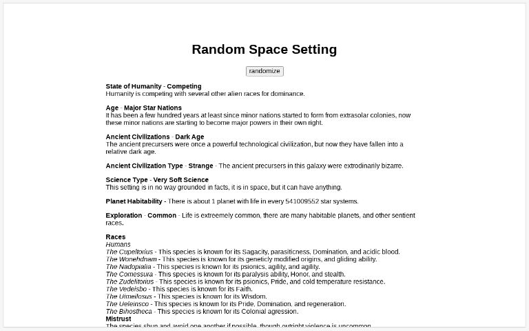 Random Space Setting ― Perchance Generator