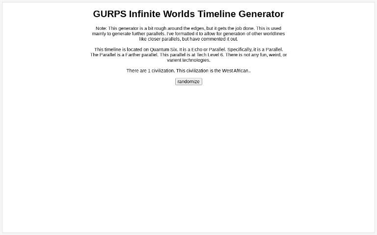 GURPS Infinite Worlds Timeline Generator