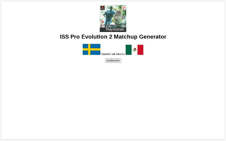 ISS Pro Evolution 2 Matchup Generator